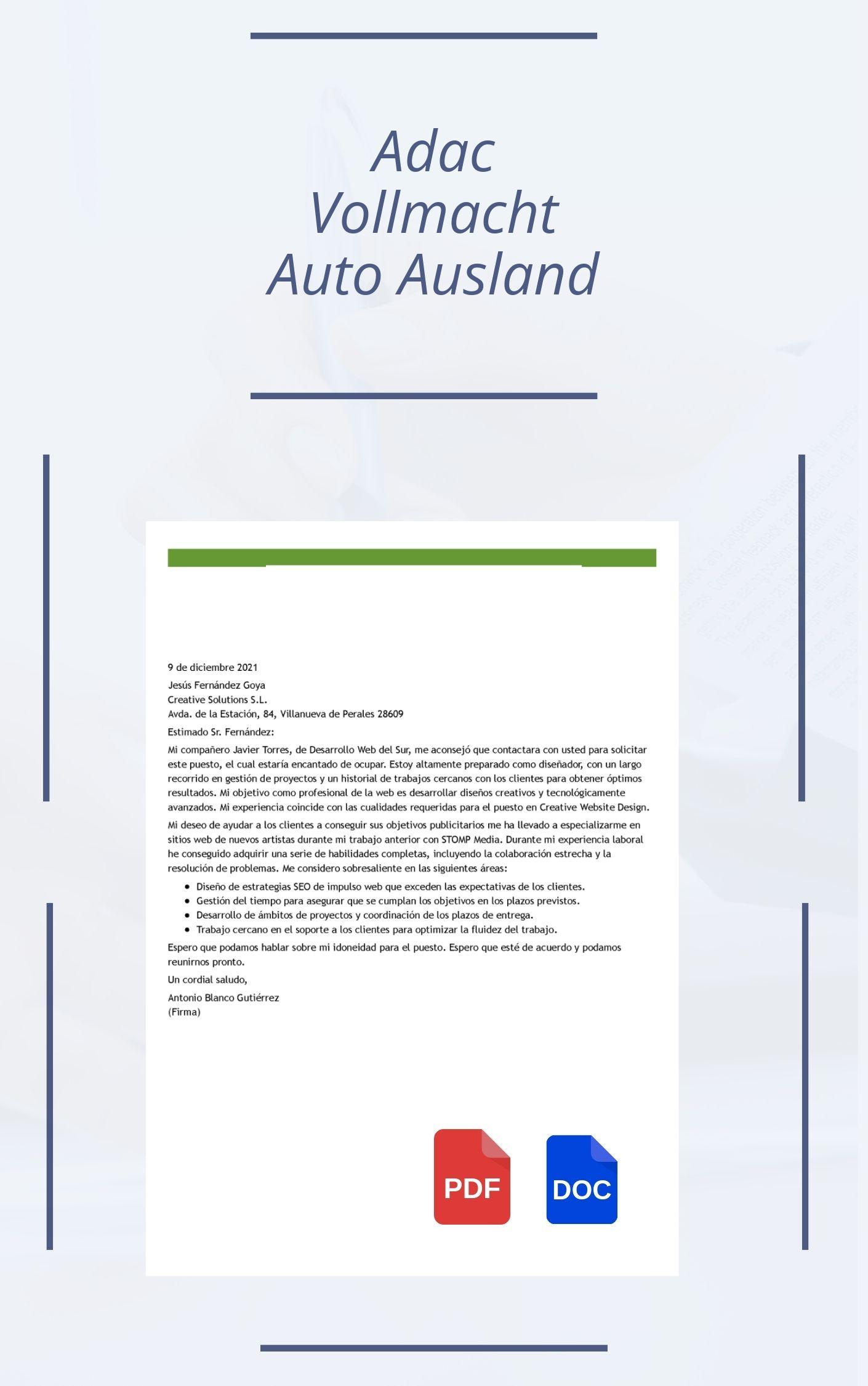 Adac Vollmacht Auto Ausland Formular