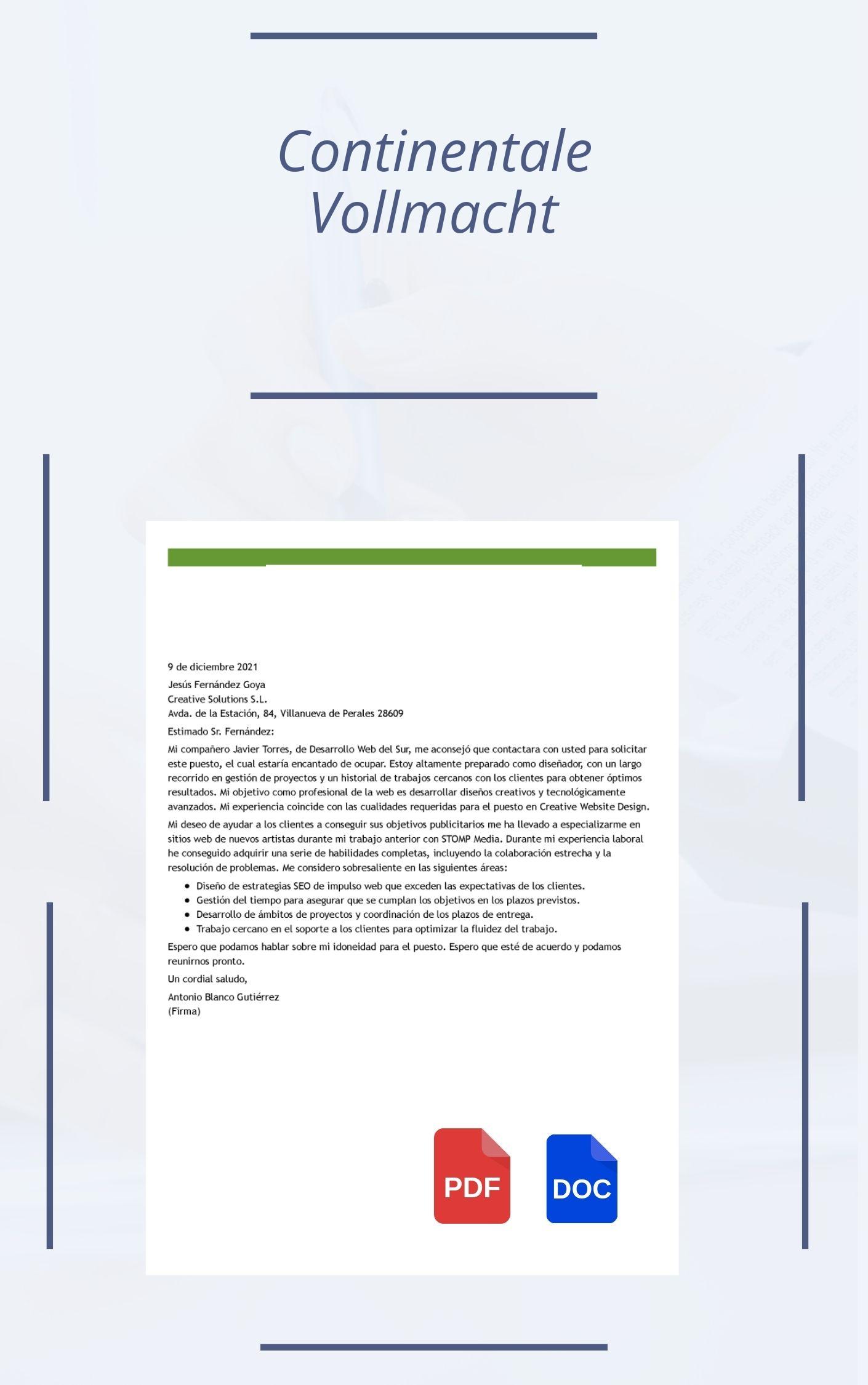 Continentale Vollmacht Formular