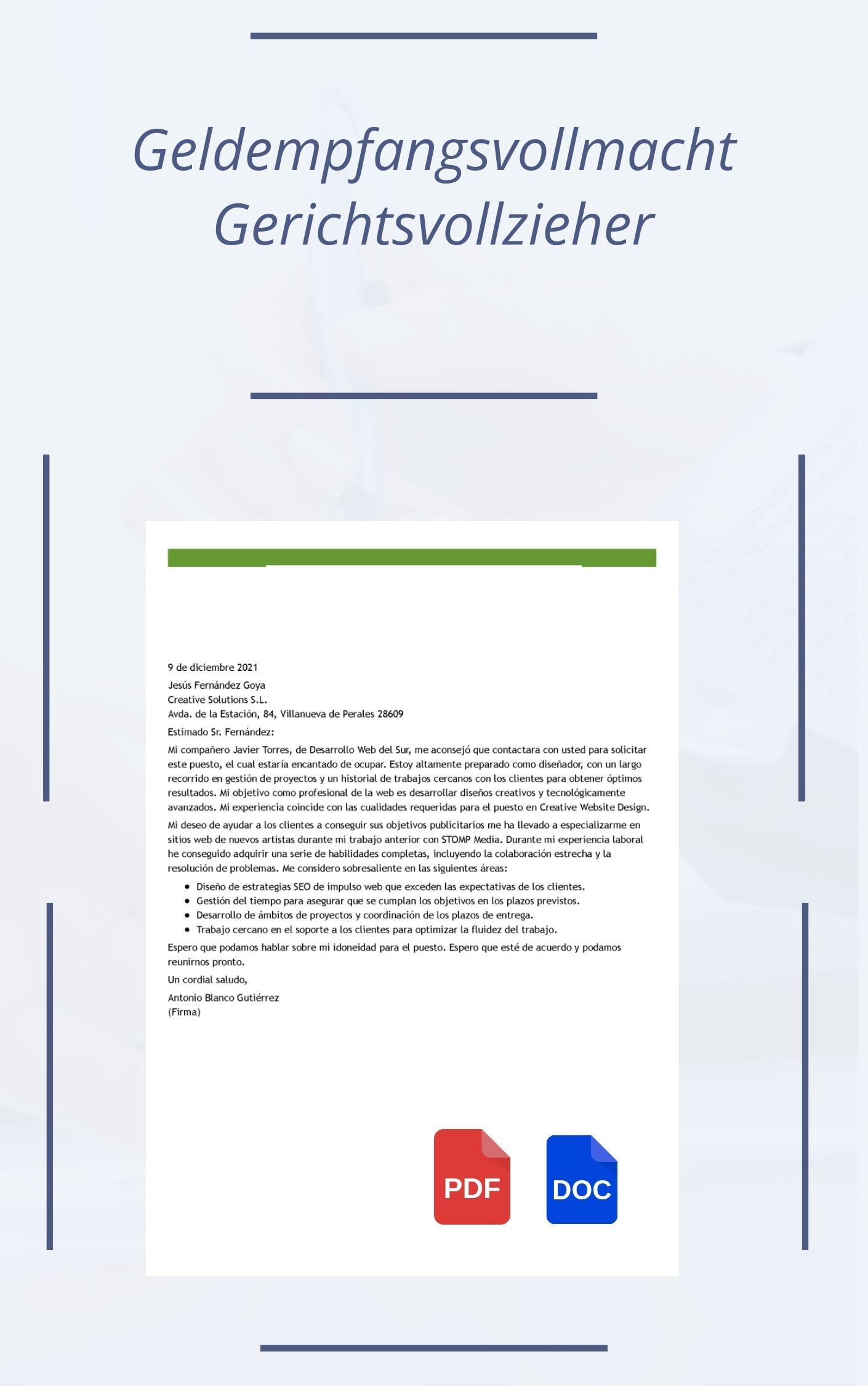 Geldempfangsvollmacht Gerichtsvollzieher Formular