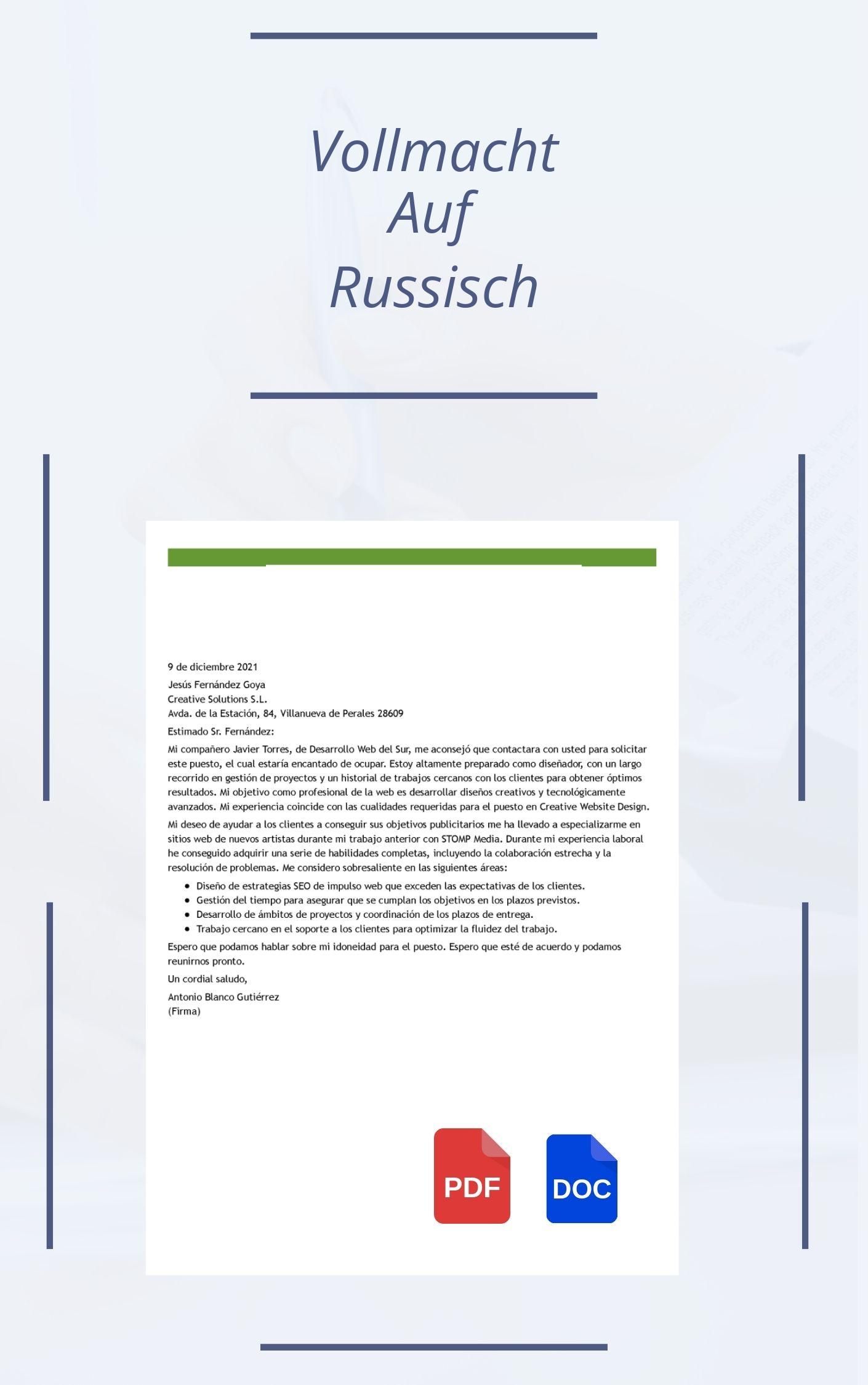 Vollmacht Auf Russisch Formular